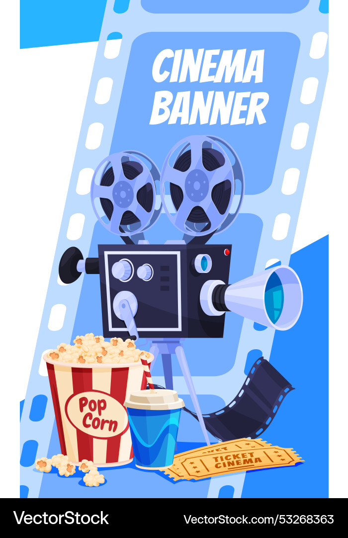 Cinema poster design template popcorn camera film Vector Image