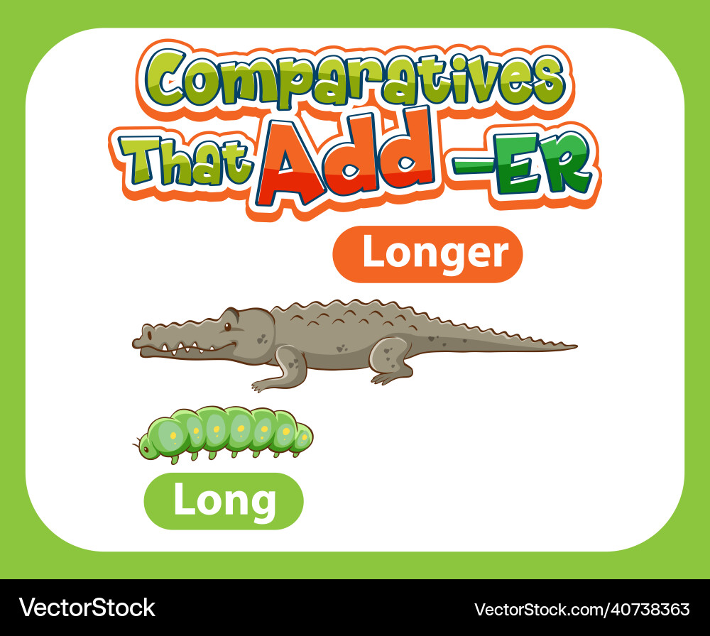 Comparative adjectives for word long Royalty Free Vector