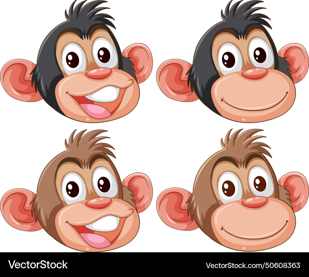 Four monkey faces showing different expressions Vector Image