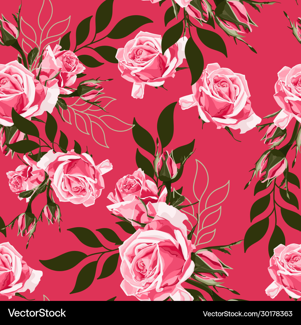 Pink rose and simple leaves Royalty Free Vector Image