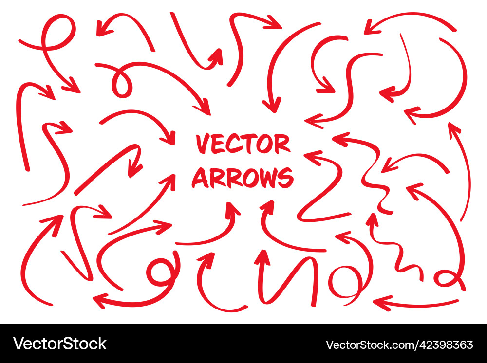 Red hand drawn arrows isolated on white background