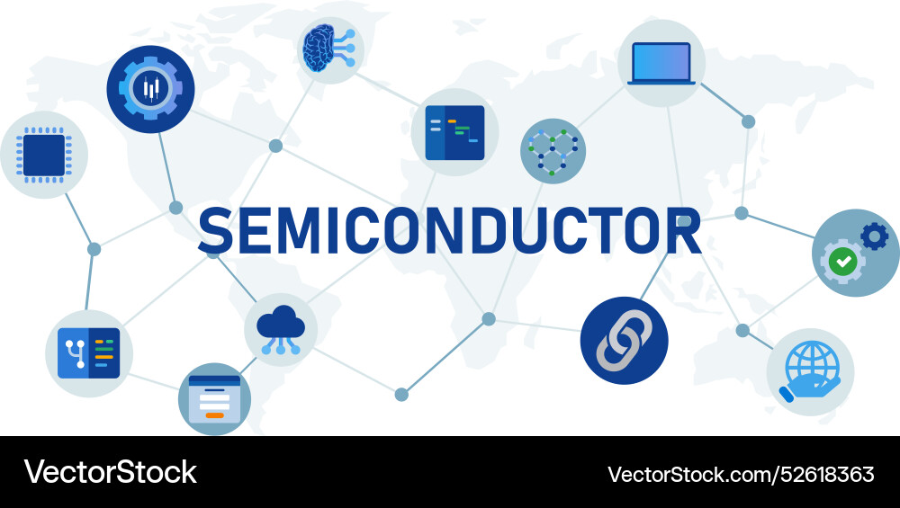 Semiconductor icon set blueish part microchip Vector Image Semiconductor icon set blueish part microchip Vector Image