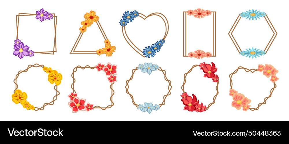 Set of floral frames hand drawn botanical border Vector Image