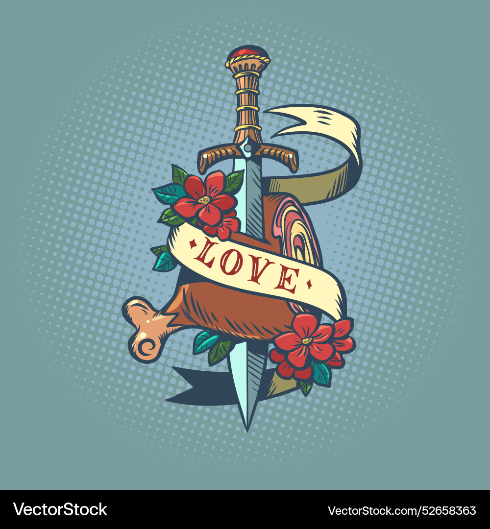 Sword pierces a piece of meat Royalty Free Vector Image