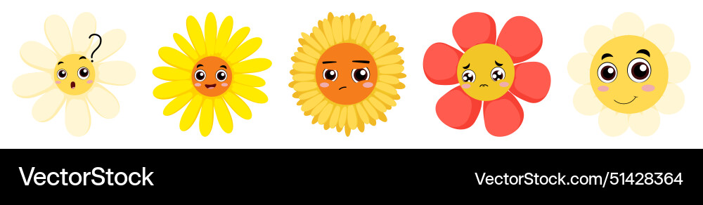 Cute flower cartoon characters with different Vector Image