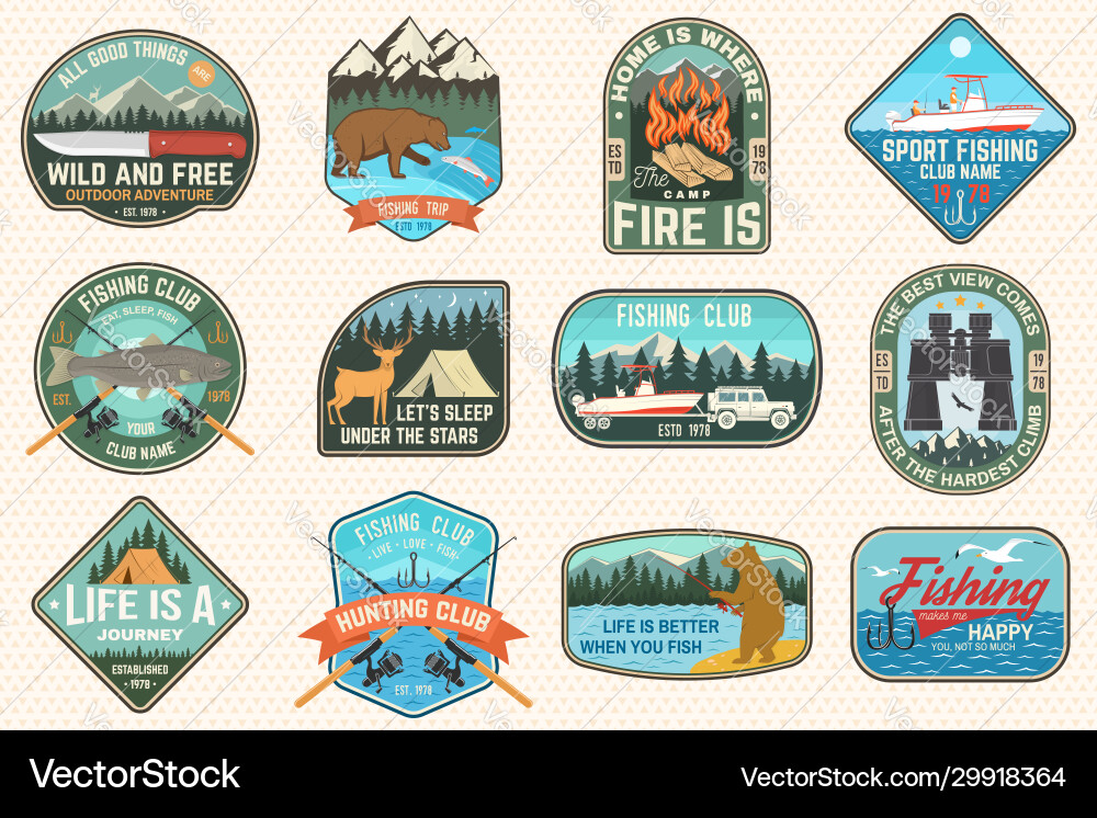 Fishing & Camping Patch Set Royalty Free Vector Image