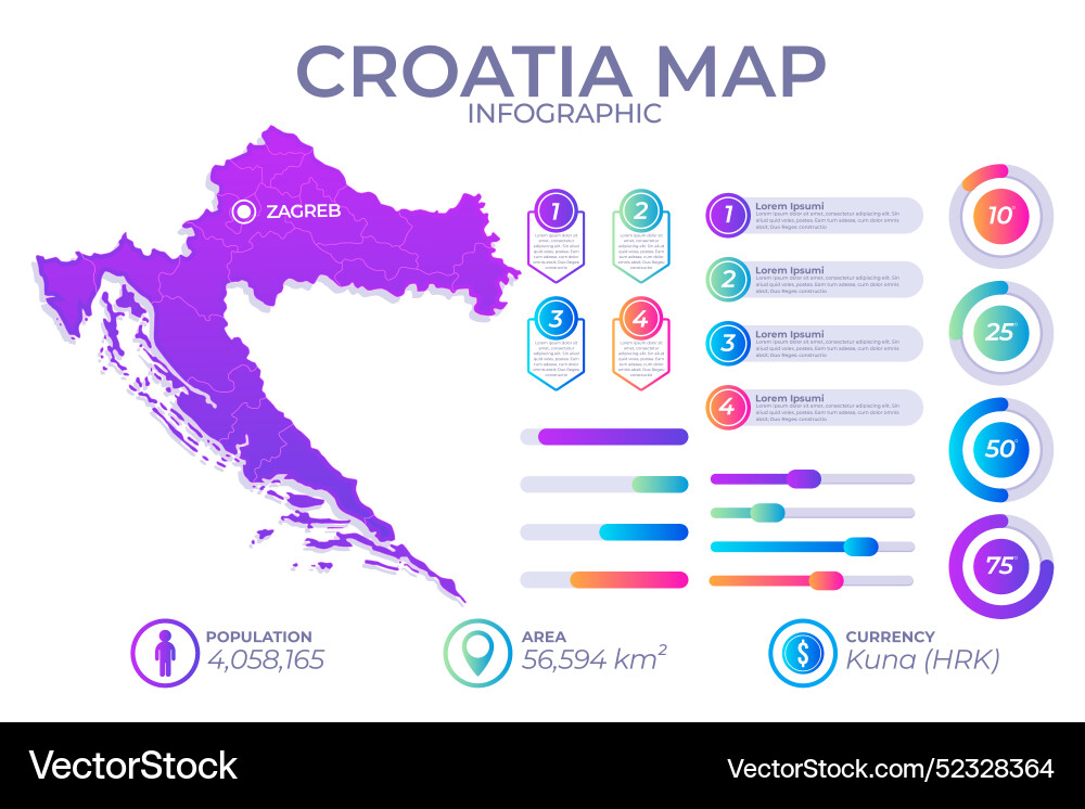 Gradient infographic map of croatia Royalty Free Vector