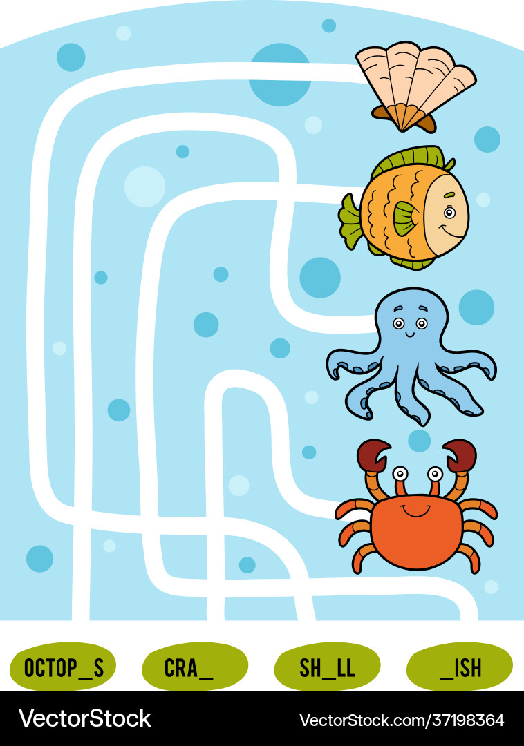 Maze game for children set sea animals Royalty Free Vector
