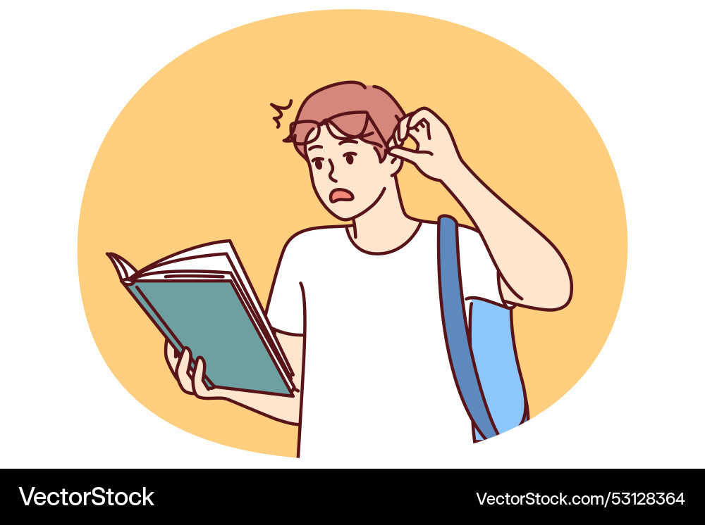 Shocked guy student with book reads amazing smart Vector Image