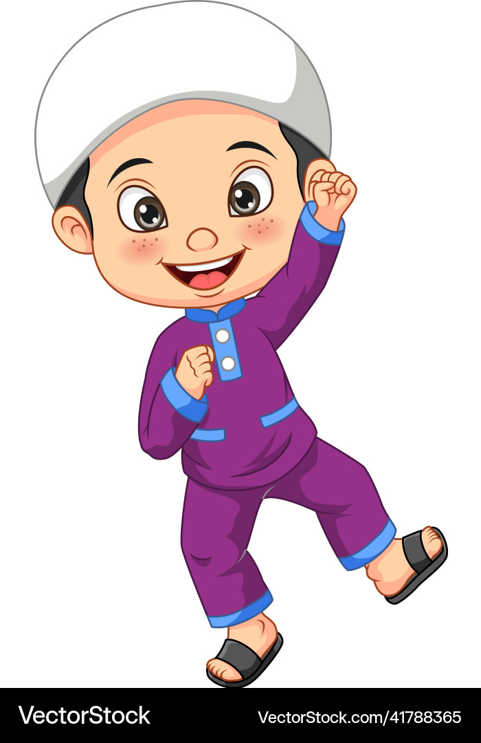 Happy muslim boy cartoon posing Royalty Free Vector Image