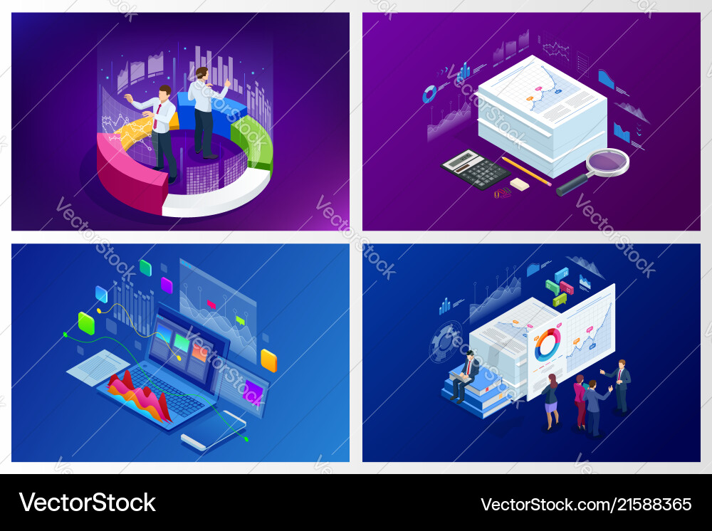 Isometric Data Analysis & Insights Royalty Free Vector