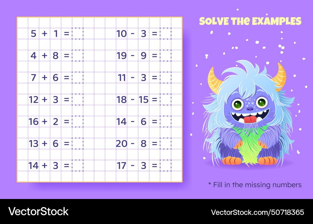 Math game for kids addition and subtraction Vector Image