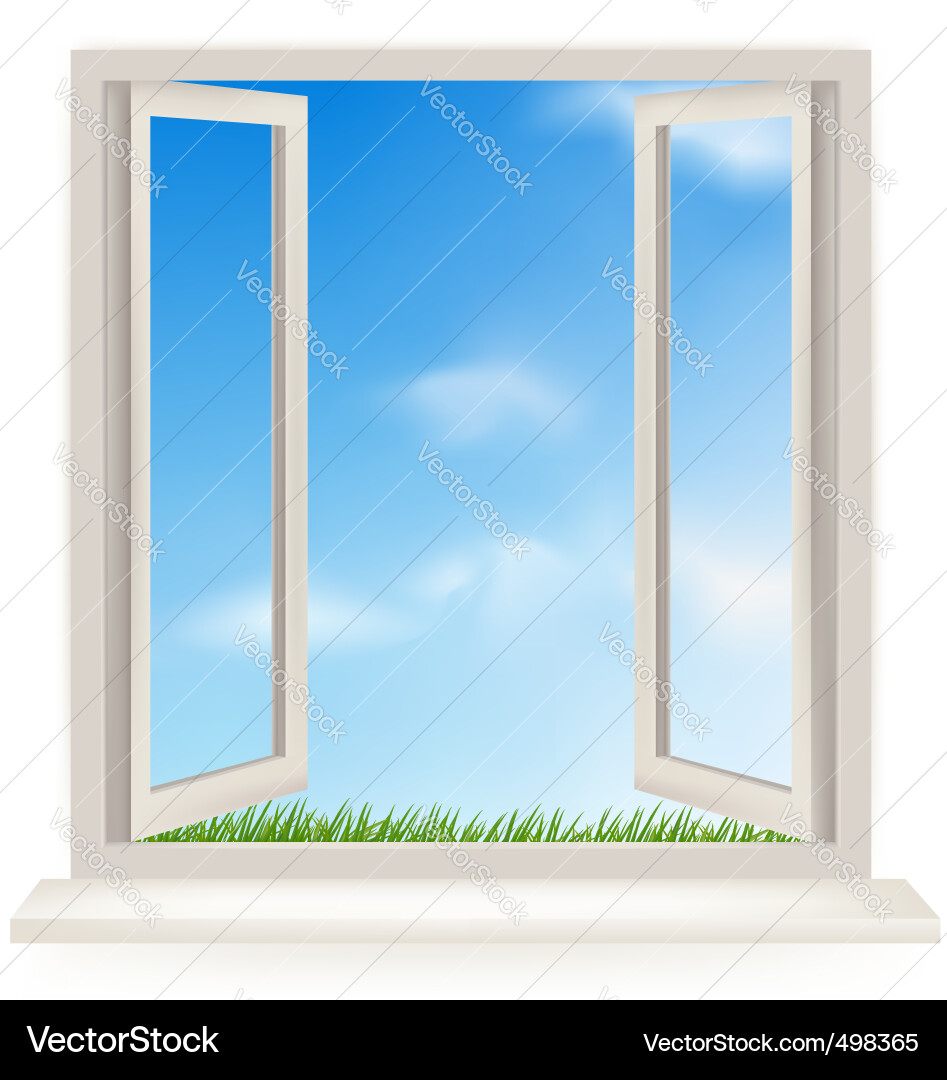 Open window with blue sky Royalty Free Vector Image