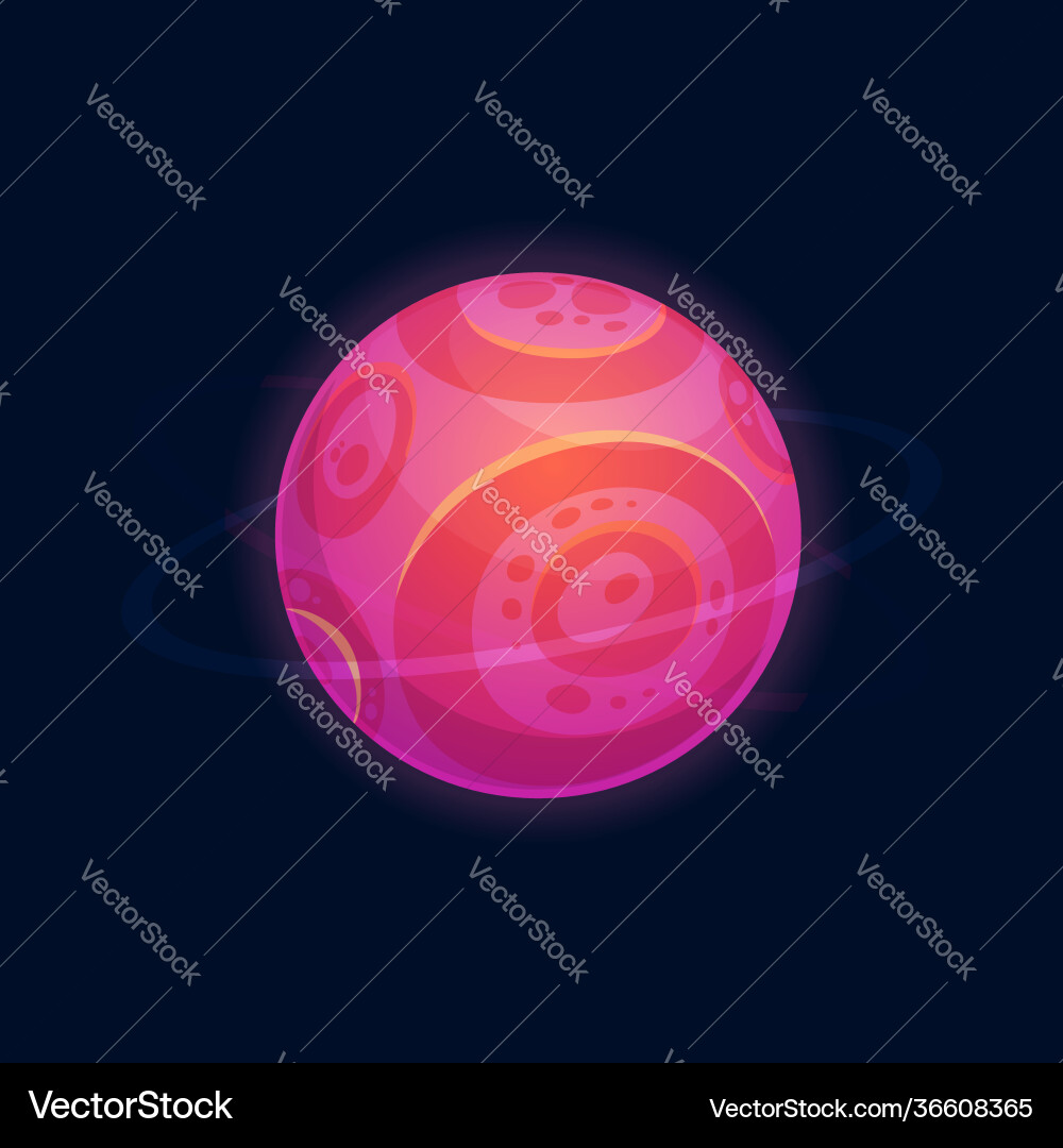 Rosa Cartoon Planet im Weltraum Asteroid Ikone Vektorbild