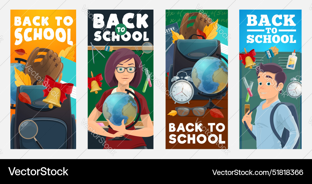 Back to school banners set with supplies Vector Image