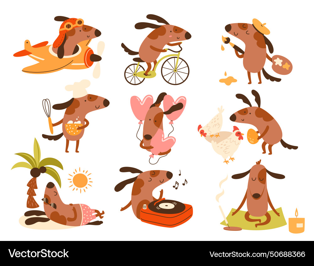Cute happy dog characters set having fun enjoying Vector Image