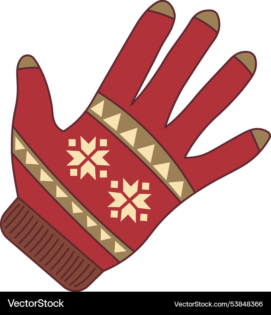 Red glove with snowflake pattern Royalty Free Vector Image