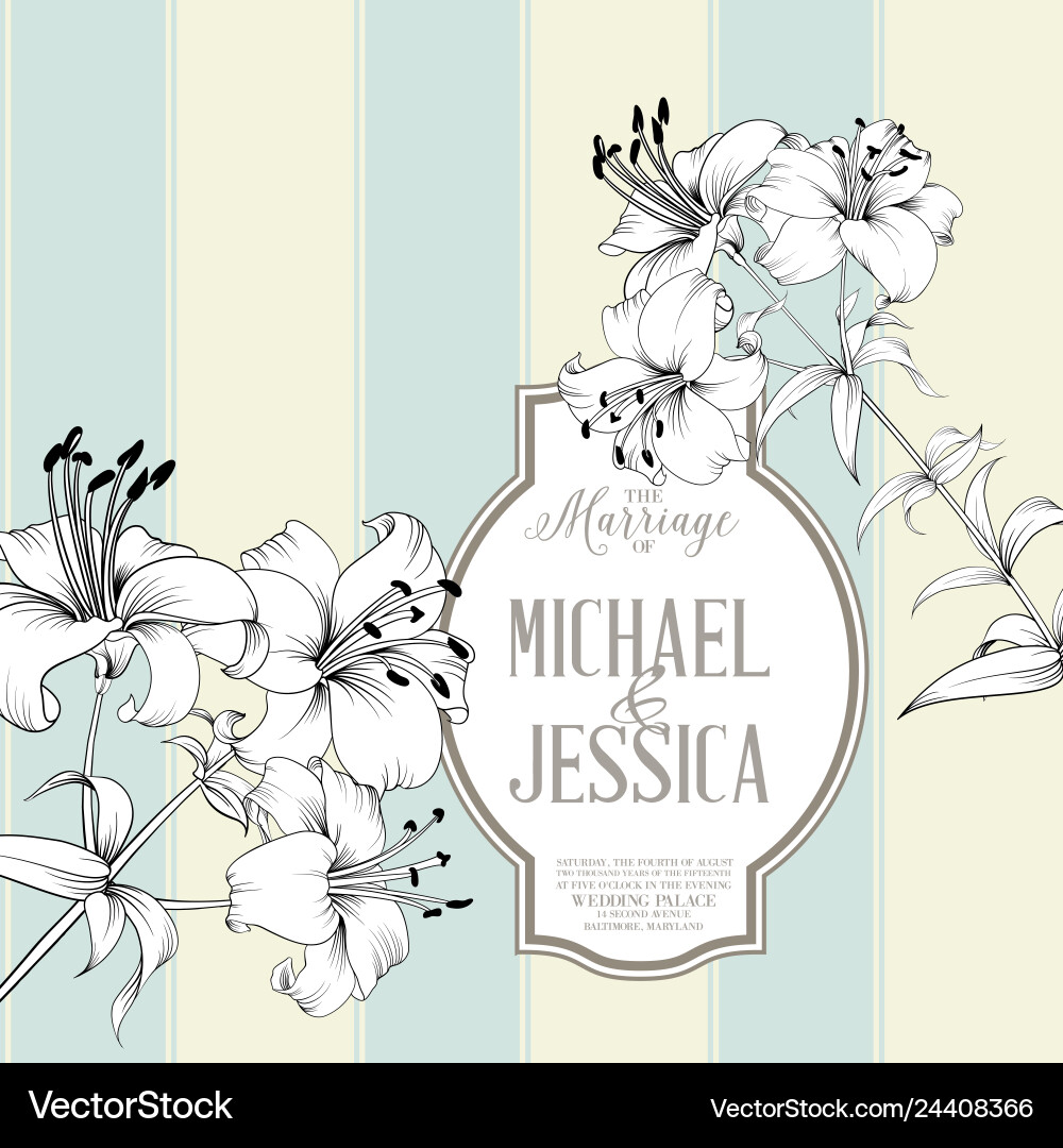 Wedding card with lily flowers invitation Vector Image