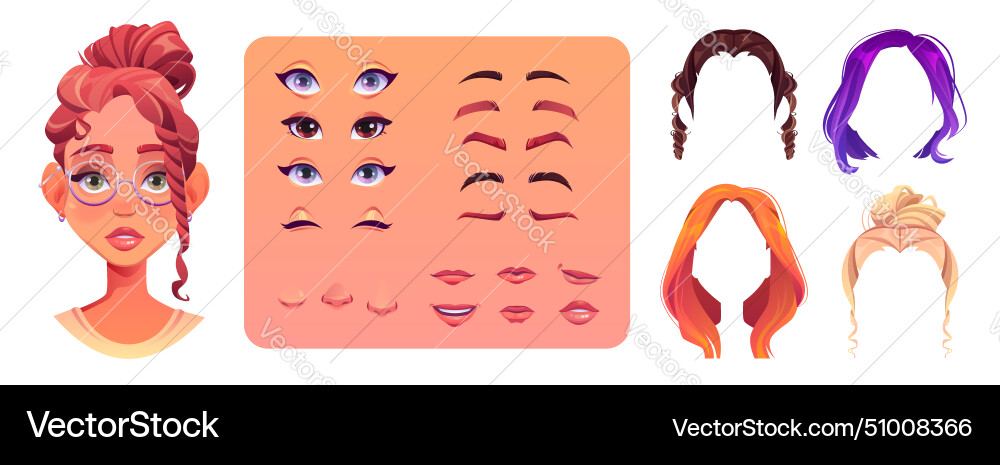 Young woman face construction set Royalty Free Vector Image