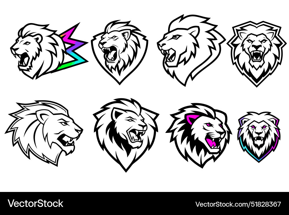 Angry colorful atlas lion face b Royalty Free Vector Image