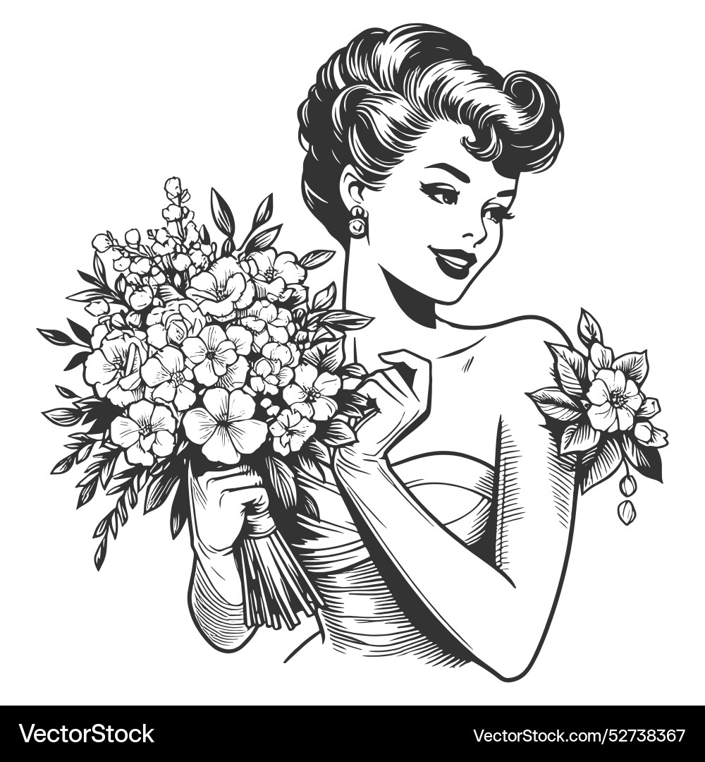 Bride holding flower bouquet Royalty Free Vector Image