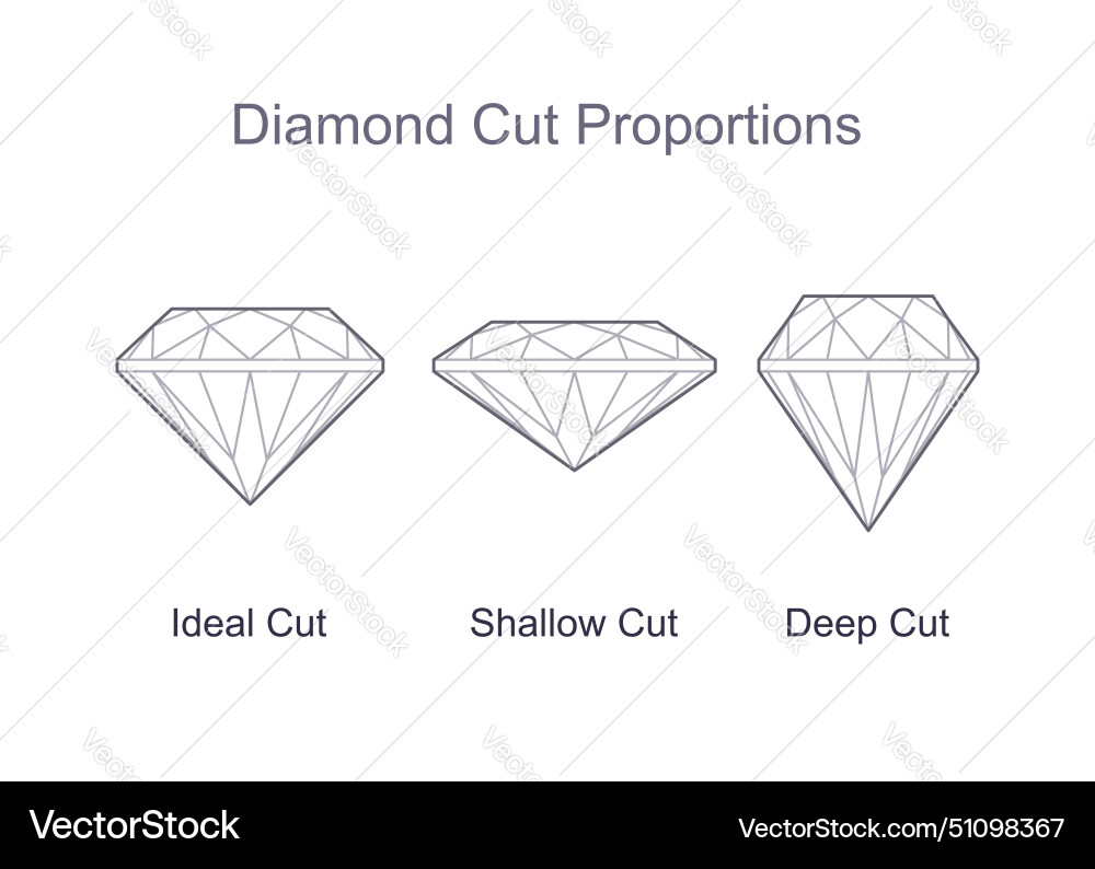 Diamond depth cut diagram proportions outline Vector Image