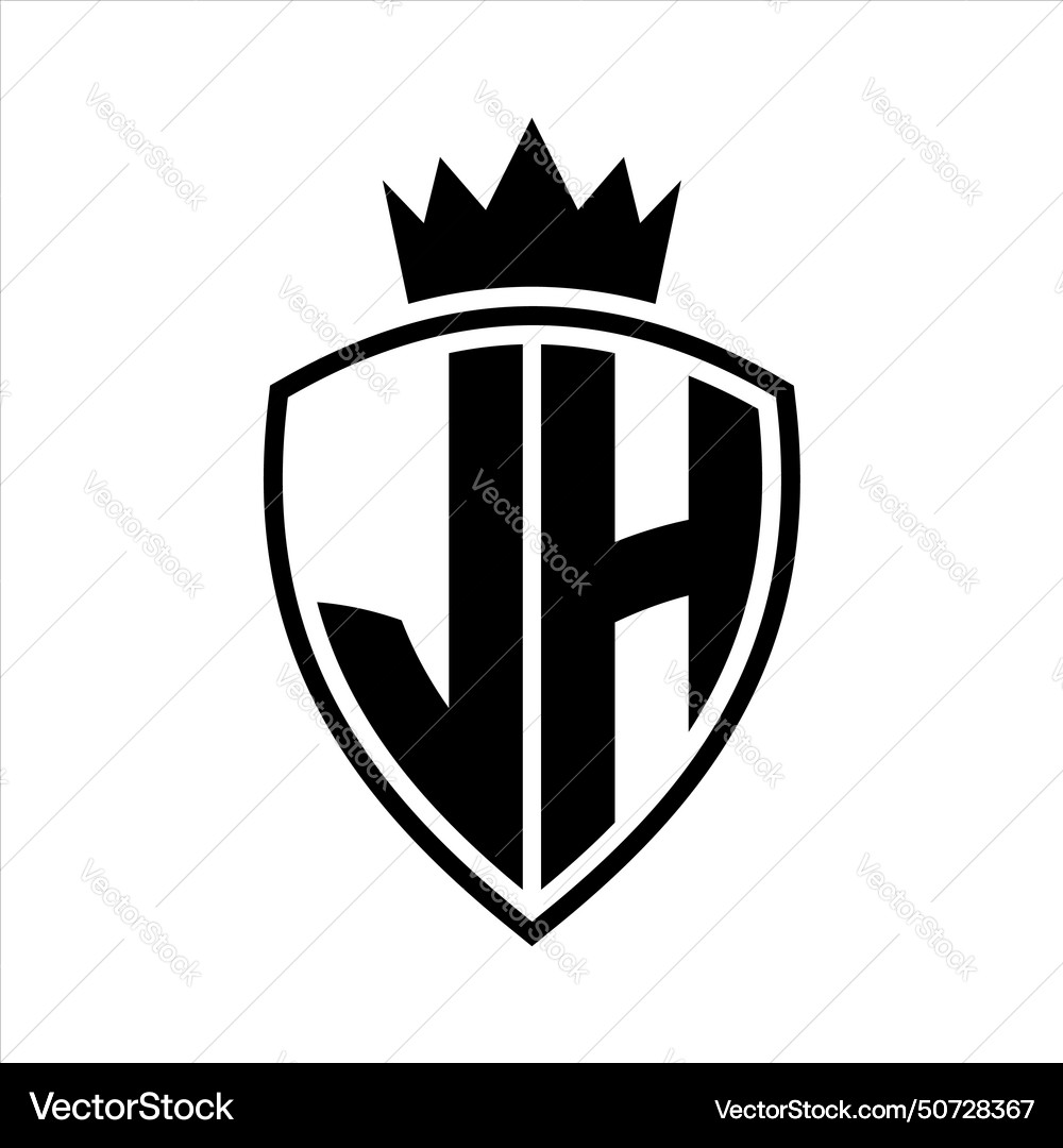 Jh letter monogram shield and crown outline shape Vector Image