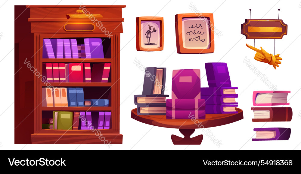 Bookstore interior elements Royalty Free Vector Image