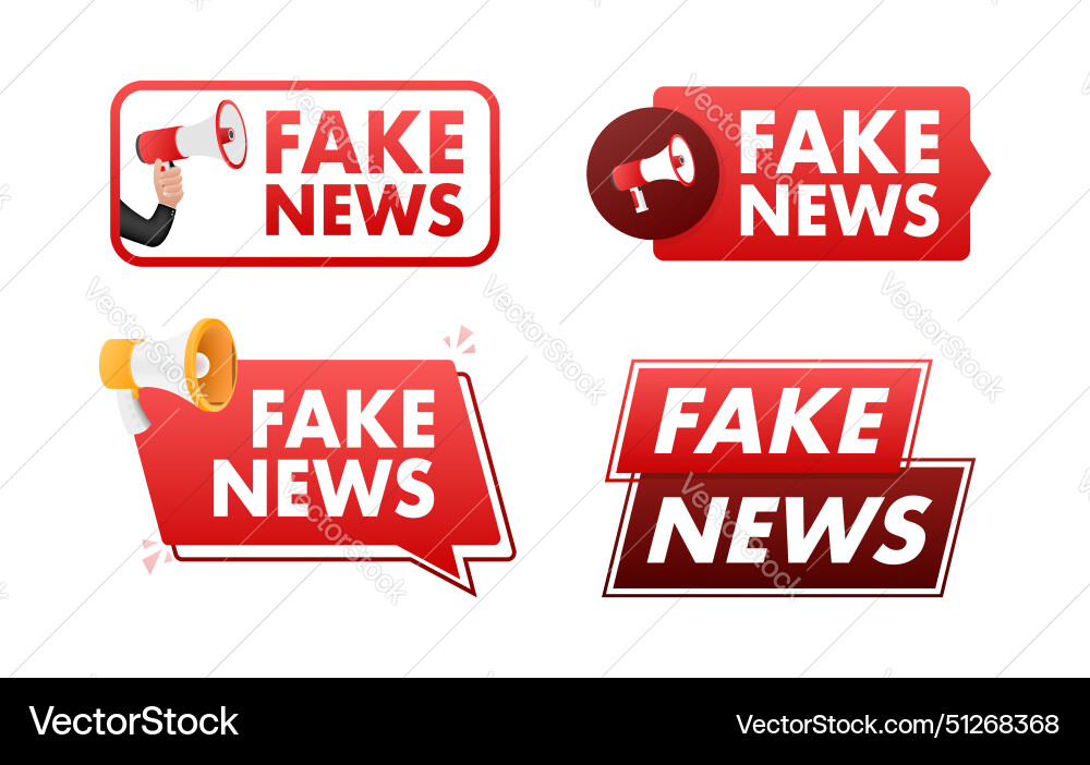 Fake news text with megaphone label set Royalty Free Vector