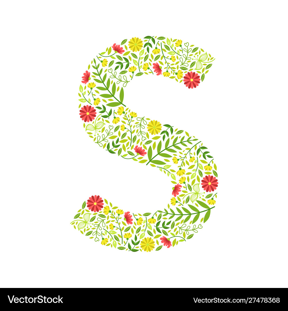 Green Floral S Letter Royalty Free Vector Image