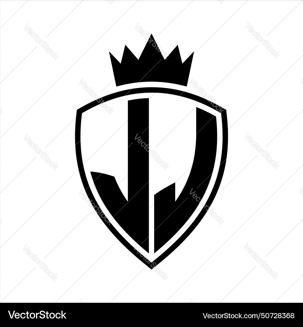 Jj letter monogram shield and crown outline shape Vector Image