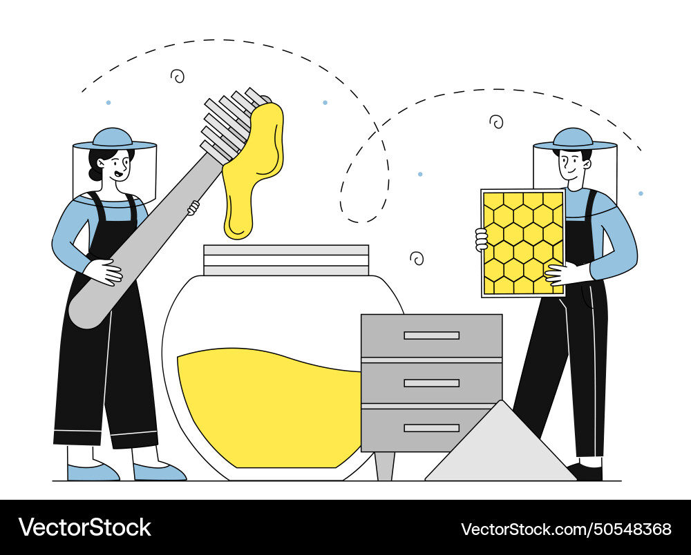 People with honey linear Royalty Free Vector Image