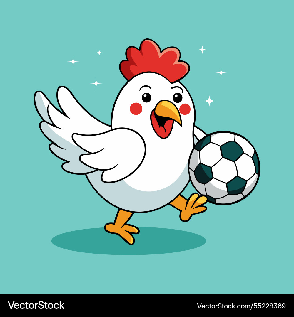 Cute chicken playing ball cartoon icon Royalty Free Vector