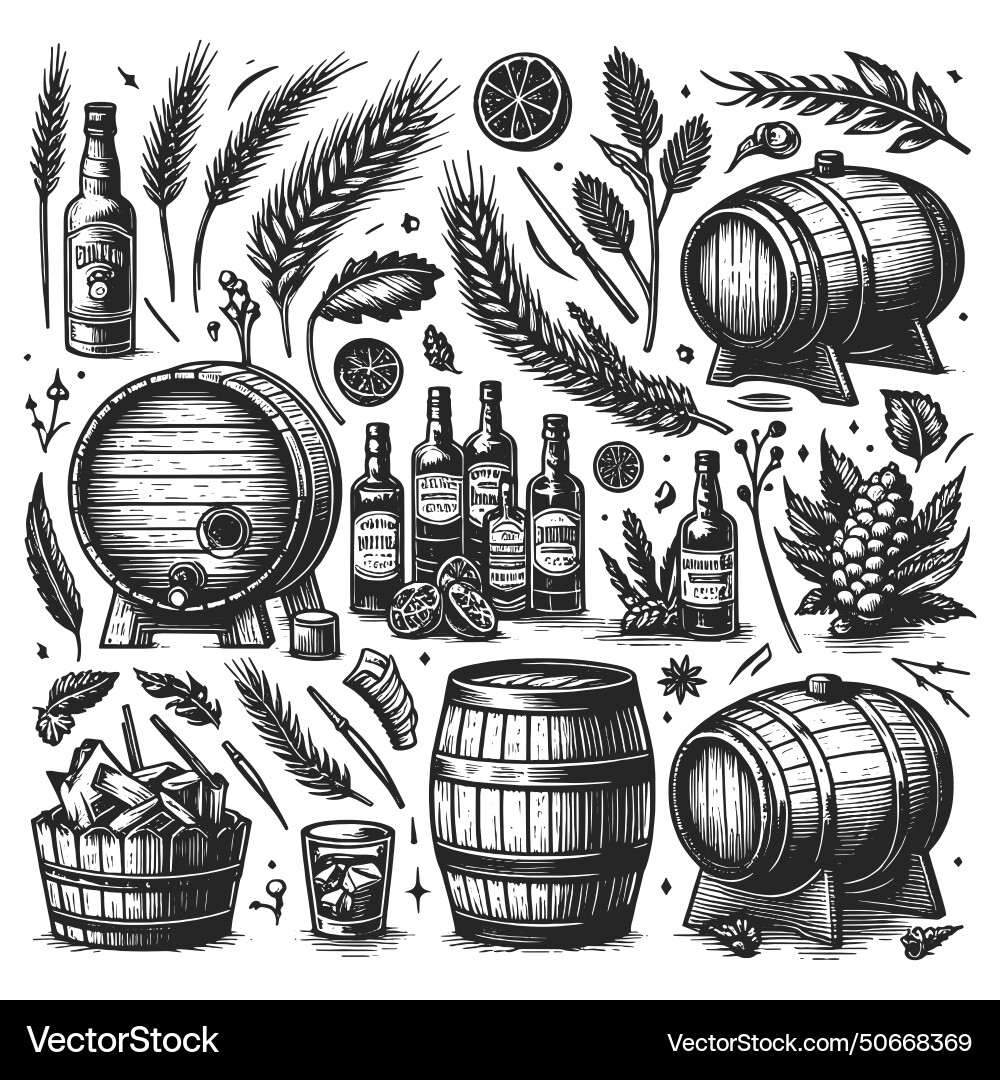 Distillery Elements - Engraving Style Royalty Free Vector