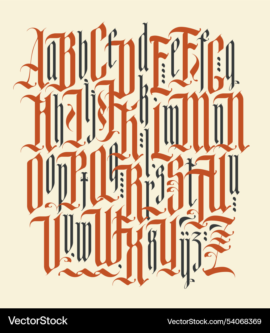 Gothic font composition full set english alphabet Vector Image