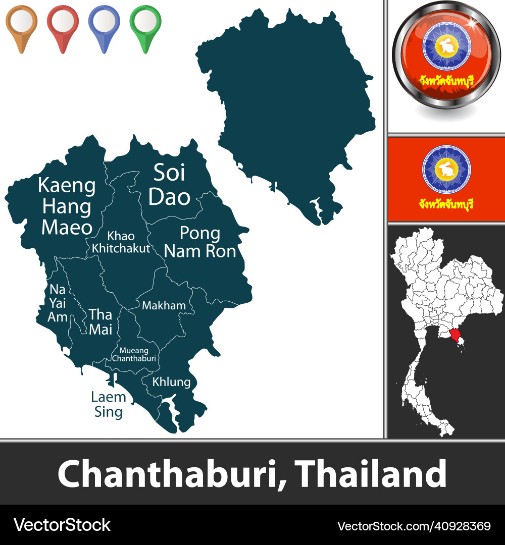 Map of chanthaburi thailand Royalty Free Vector Image