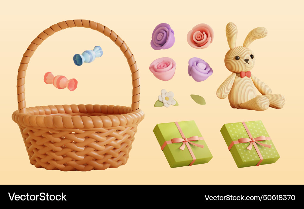 3d adorable easter basket set Royalty Free Vector Image