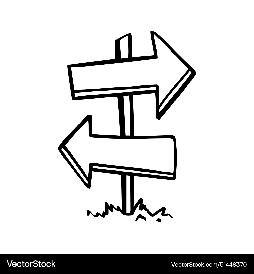 Board doodle empty road direction sign Royalty Free Vector