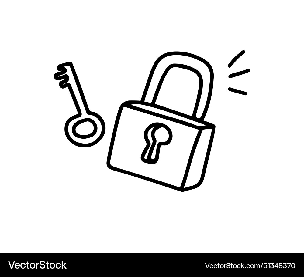 Doodle lock and key hand drawn sketch style Vector Image