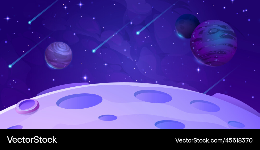 Fantasy alien planets and meteors in outer space Vector Image