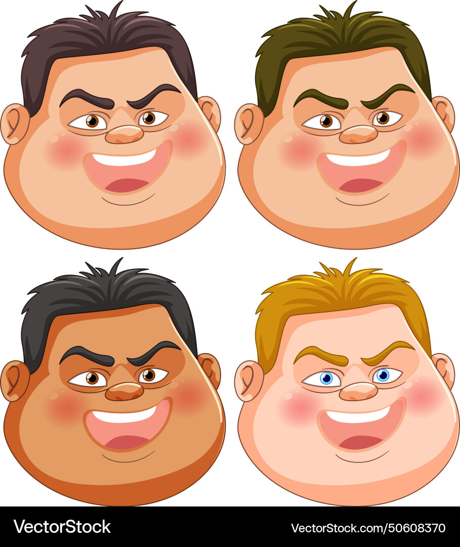 Four stylized male faces showing different Vector Image