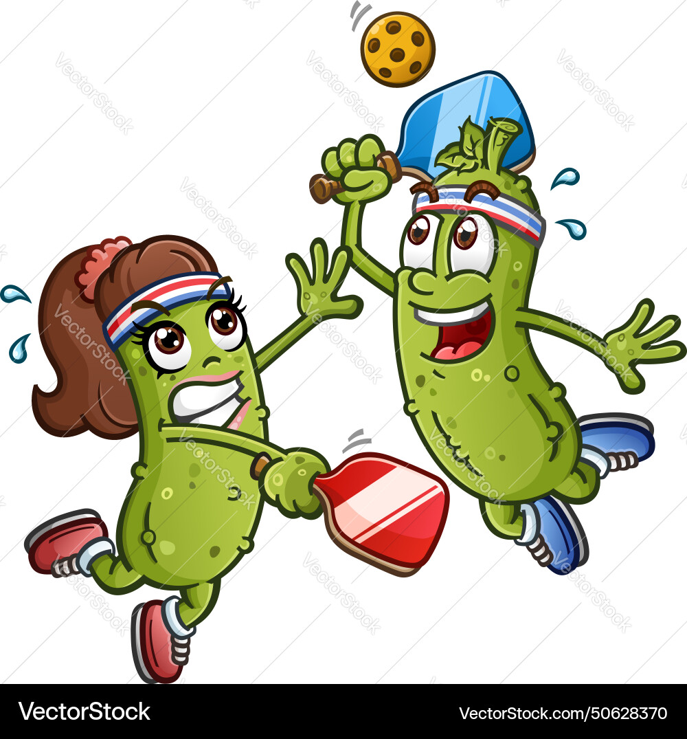Intense coed pickleball match cartoon characters Vector Image
