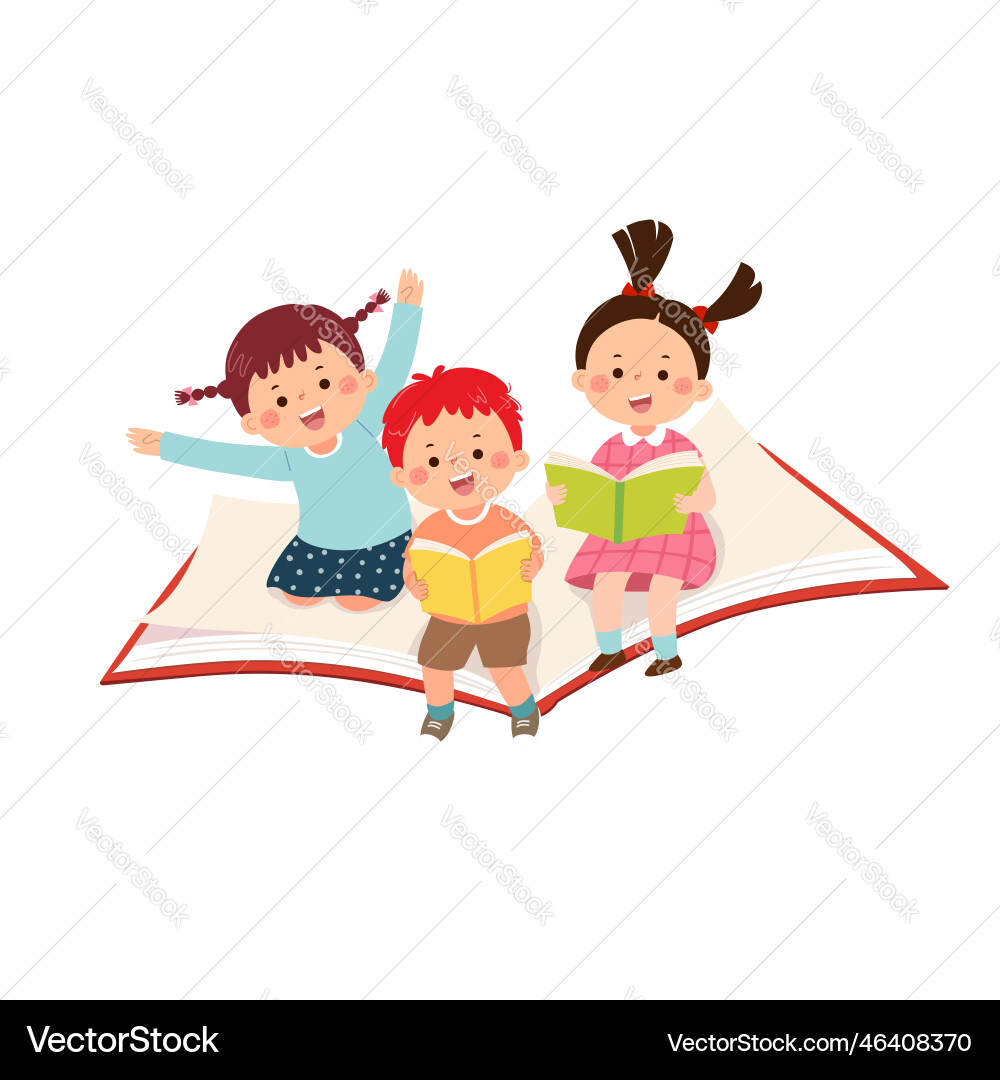 Kids flying on the book Royalty Free Vector Image