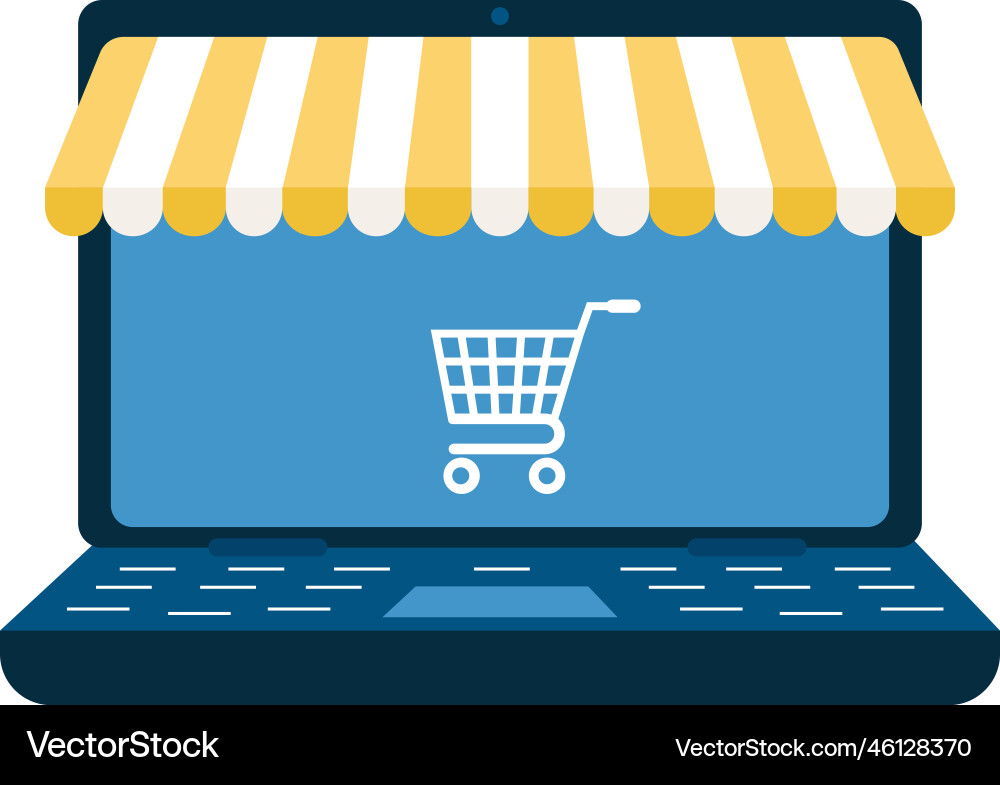Online laptop storefront composition Royalty Free Vector
