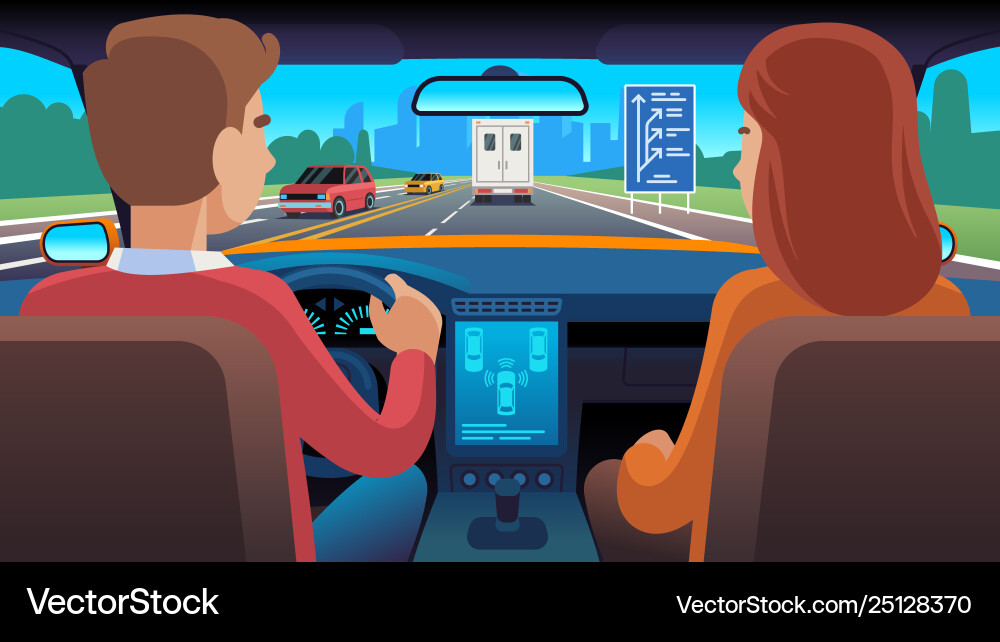 People inside car interior travel driver Vector Image