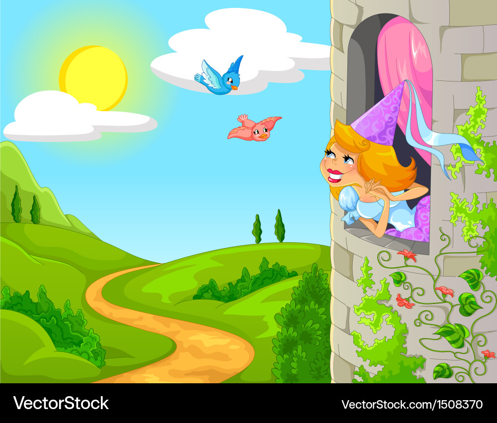 Princess in a Castle Window – Royalty-Free Vector | VectorStock