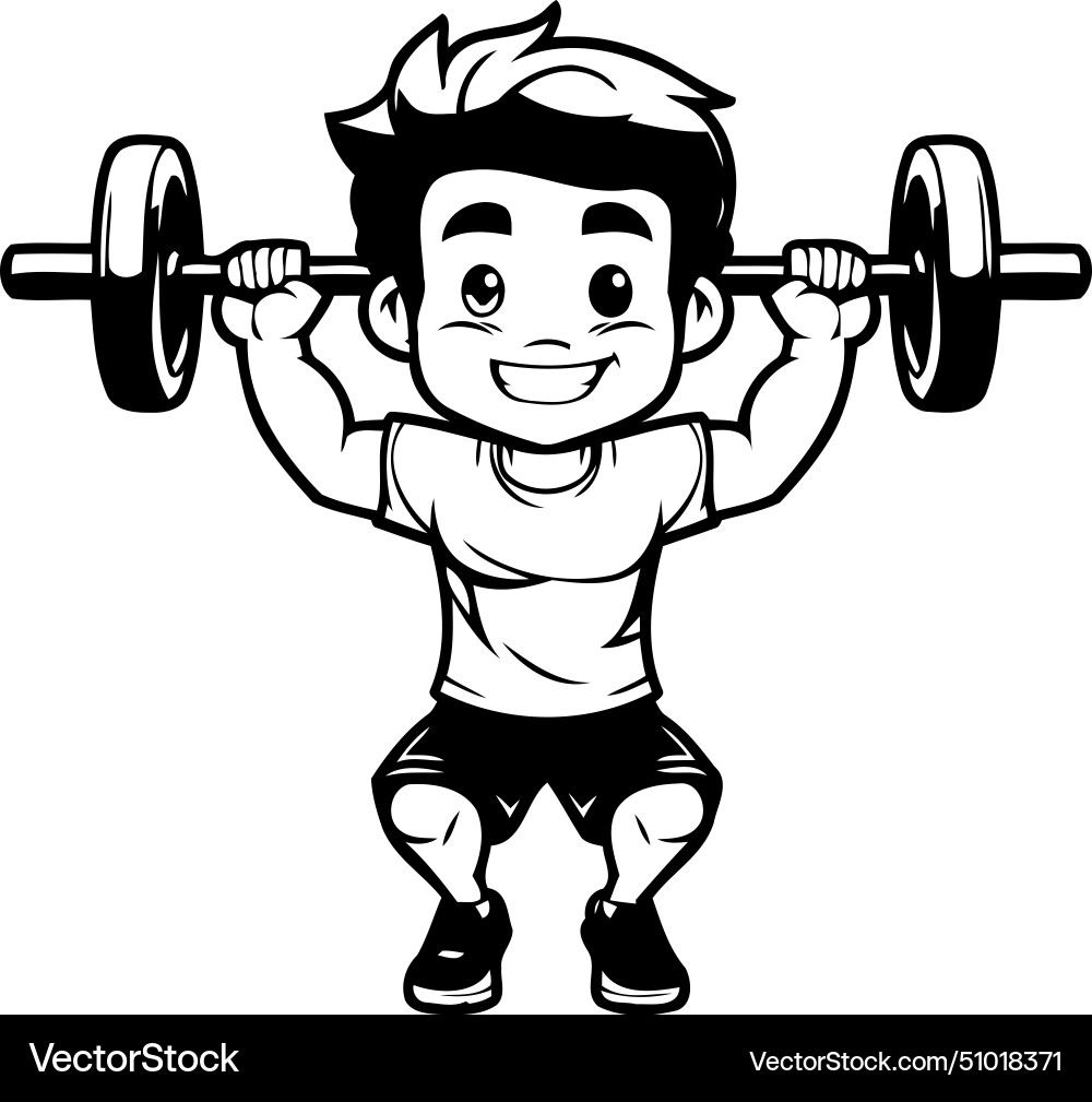 Cartoon boy lifting a barbell eps10 Royalty Free Vector