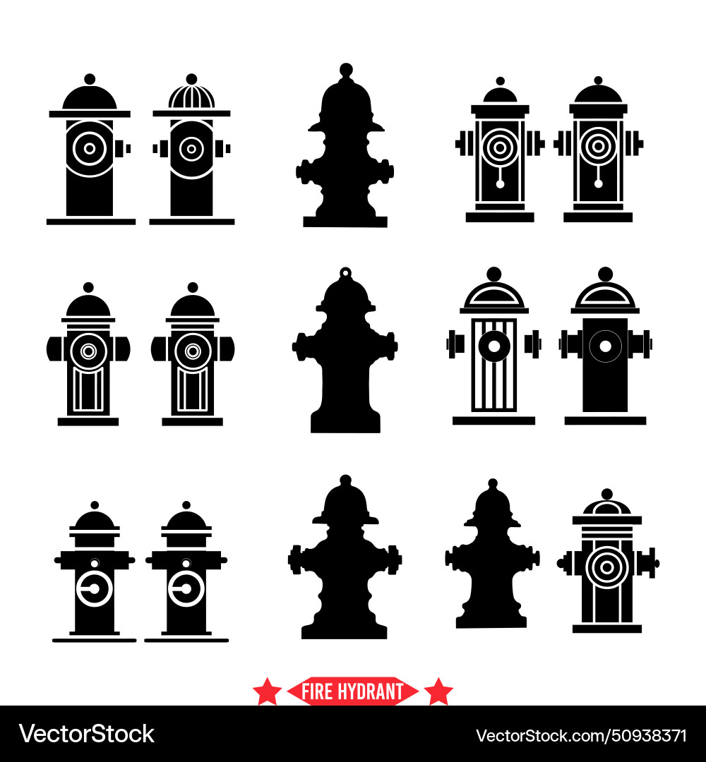 City infrastructure diverse fire hydrant set Vector Image