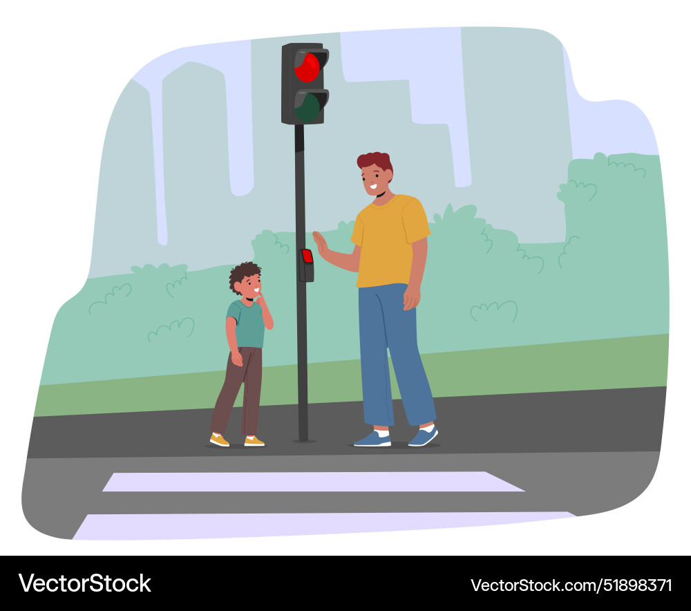 Father teaching child road safety rules Royalty Free Vector