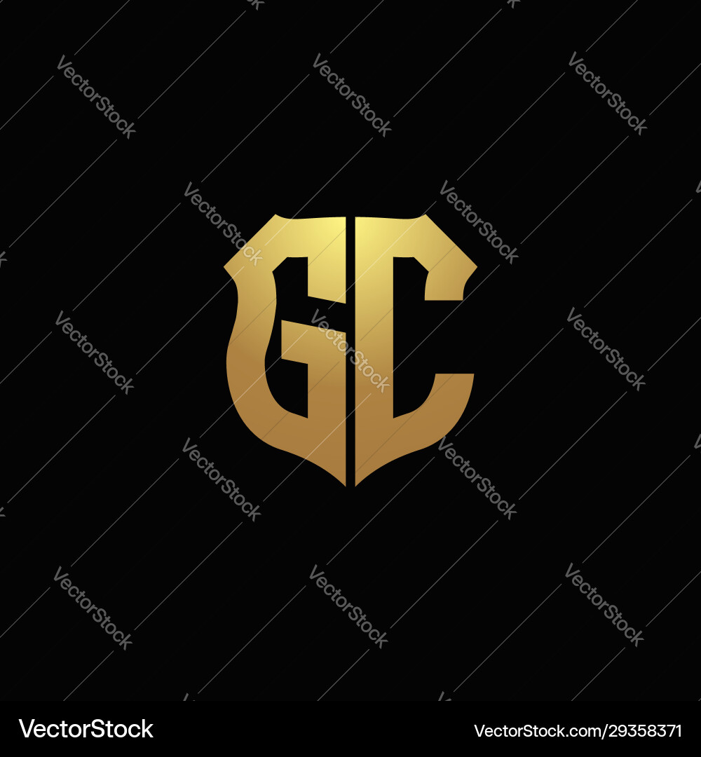 Gc logo monogram with gold colors and shield Vector Image
